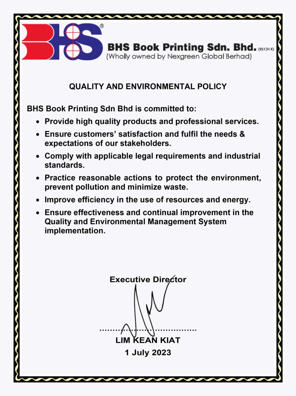Quality & Environmental Policy | BHS PRINT
